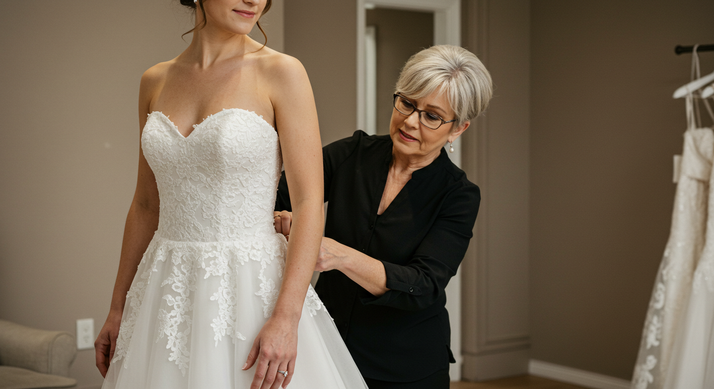 The Art of Couture Wedding Dress Fitting by Madame Paulette